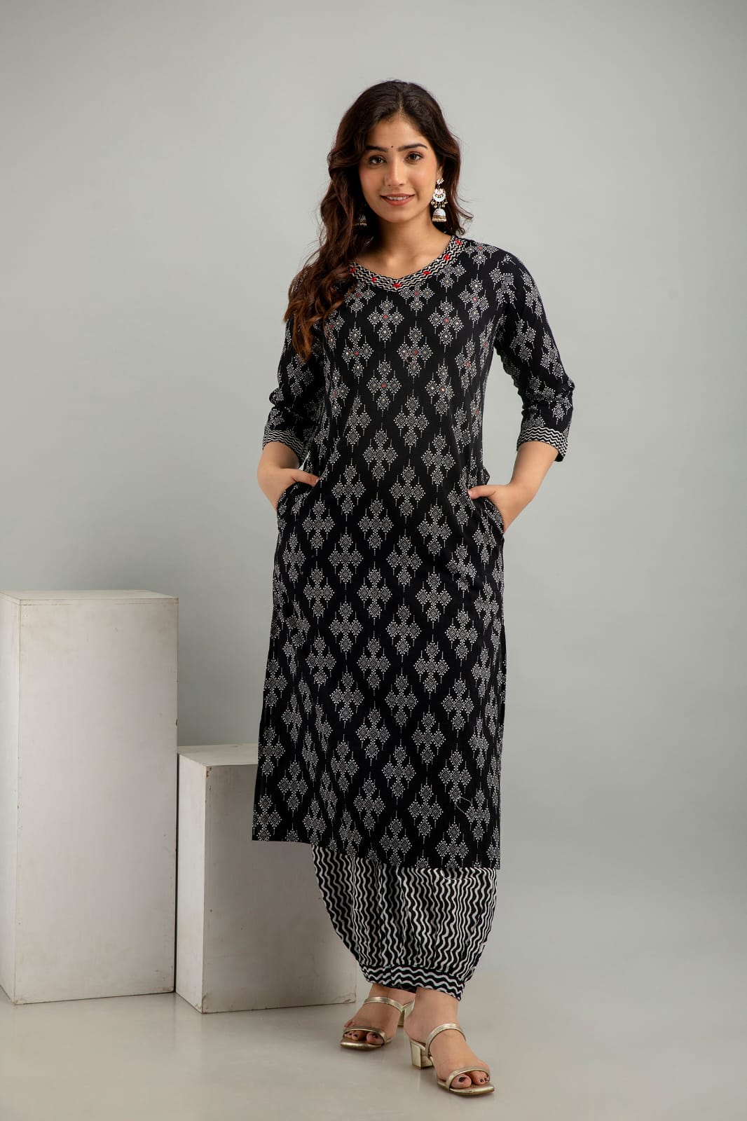 Sanganeri Block Print Cotton Kurta Set with Afghani Pant – Sukriti Store