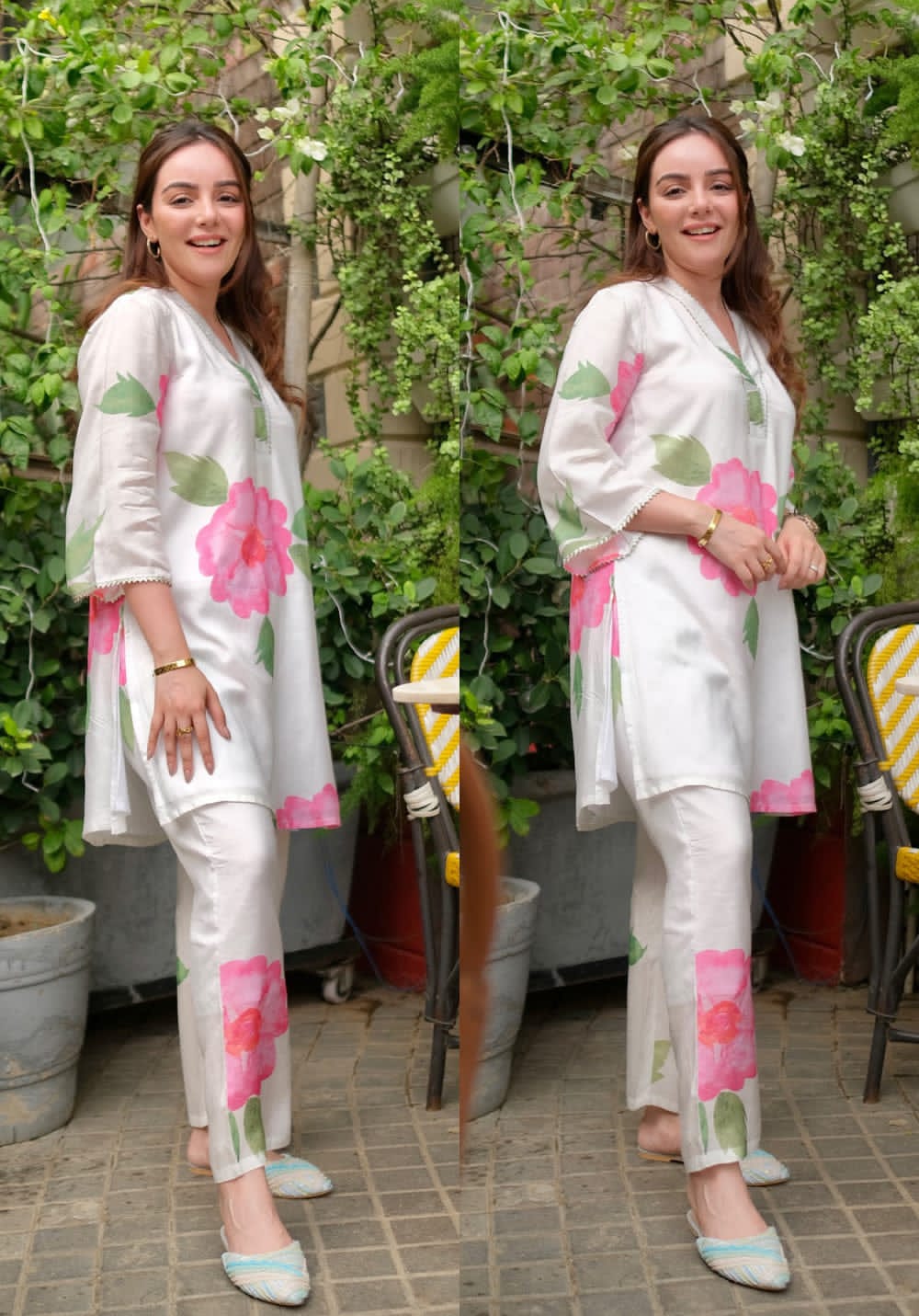 Maslin Digital Print Floral Kurta Pant Set with Lace Work – Sukriti Store