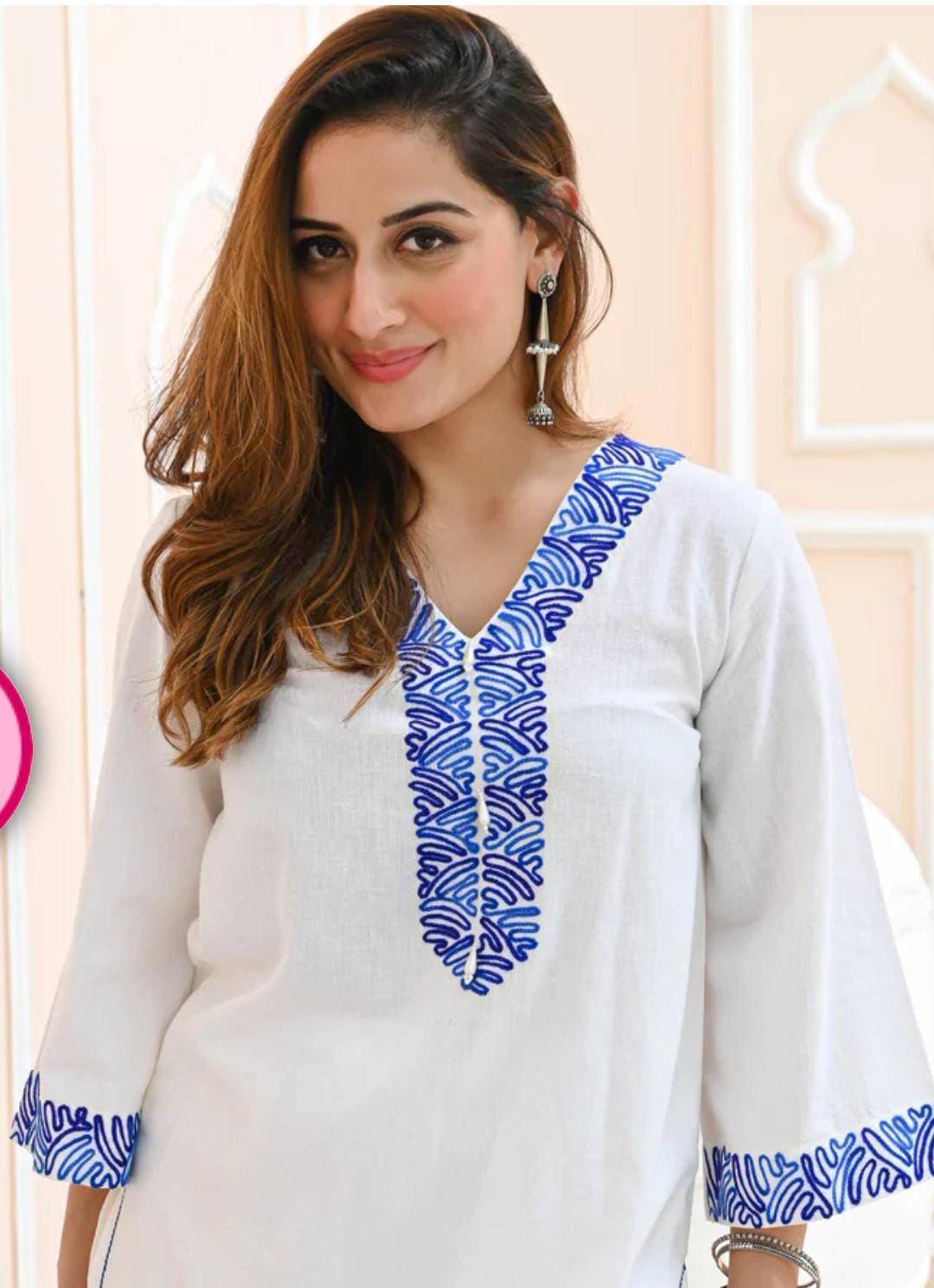 White Monochromatic Cotton Pant Set with Thread Embroidery – Sukriti Store